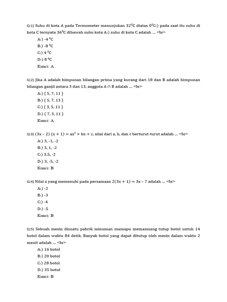 Soal USPBK MTK 2024 | PDF