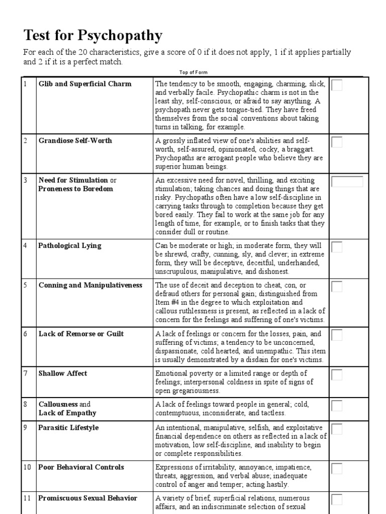 Test For Psychopathy | PDF