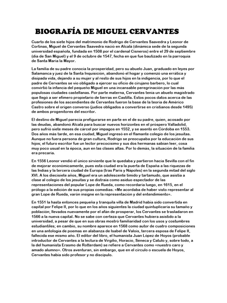 BIOGRAFÍA DE MIGUEL CERVANTES | PDF | Miguel De Cervantes BIOGRAFÍA DE MIGUEL CERVANTES | PDF | Miguel De Cervantes