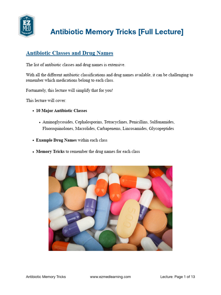 Antibiotic Drug Class Medication Name | PDF | Penicillin | Pharmacology