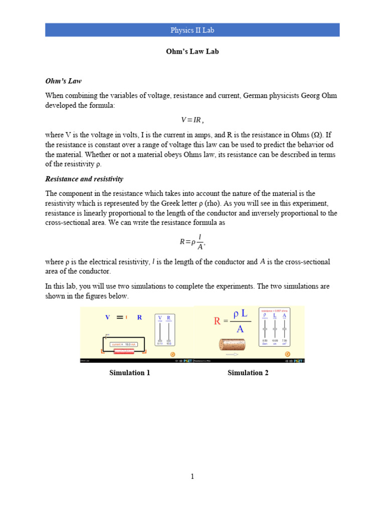 Ohm's Law Lab: Experiments & Analysis | PDF | Electrical Resistance And ...