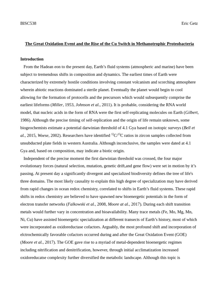 The Great Oxidation Event and The Rise of The Cu Switch in ...