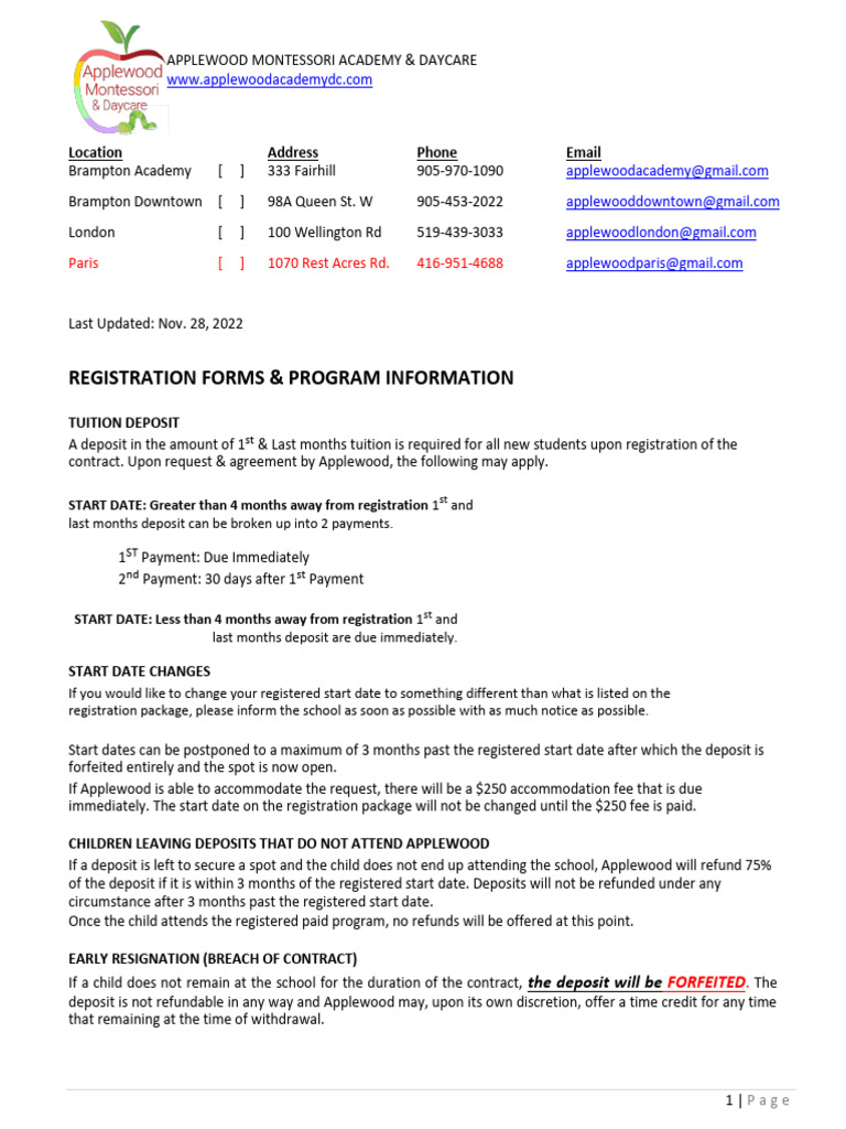 Applewood Registration Package - Rev. 28-NOV-22 | PDF