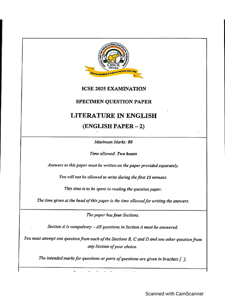 ICSE Specimen Question Paper | PDF