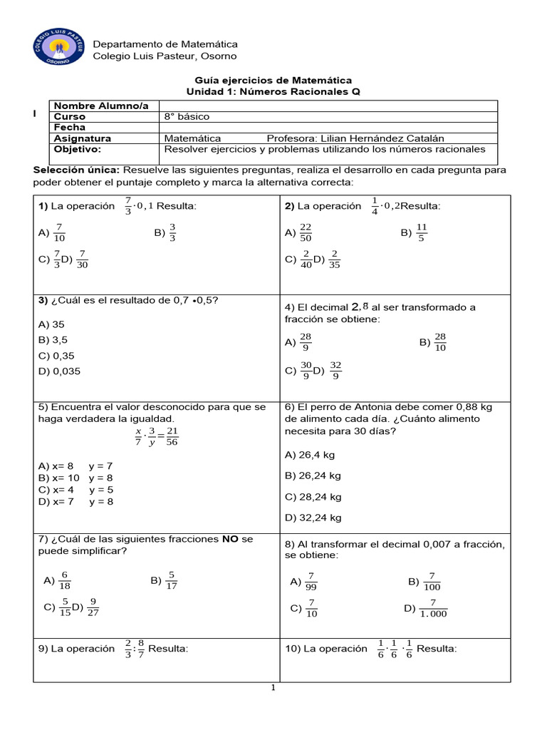 EJERCICIOS RACIONALES | PDF | Matemáticas | Notación Matemática