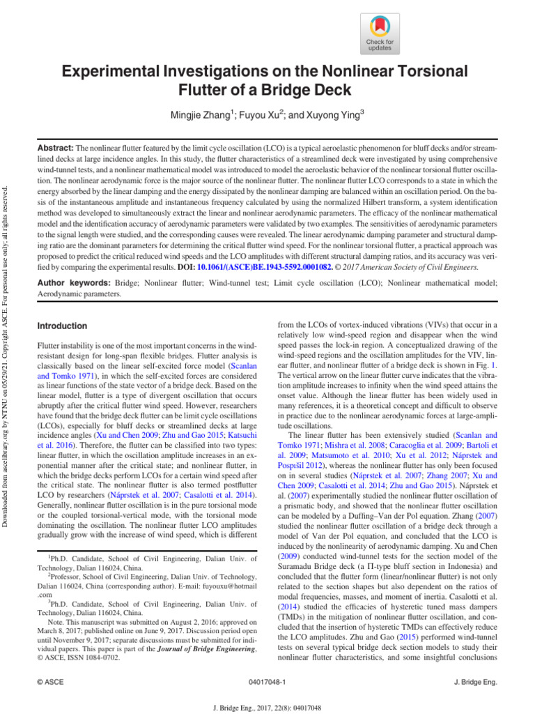 2016 Experimental Investigations On The Nonlinear Torsional Flutter of ...