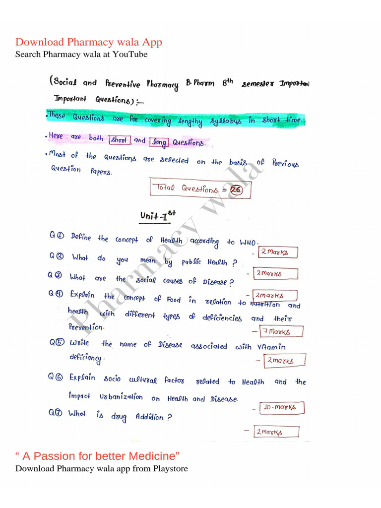 UNIT 1 2 Social and Preventive Pharmacy SEM 8th Pharmacy Wala 1 | PDF