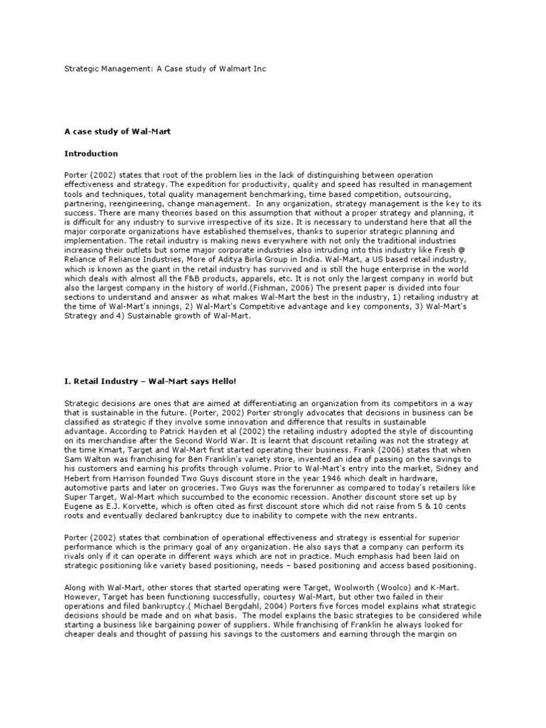 A Case Study of Wal | PDF | Walmart | Strategic Management