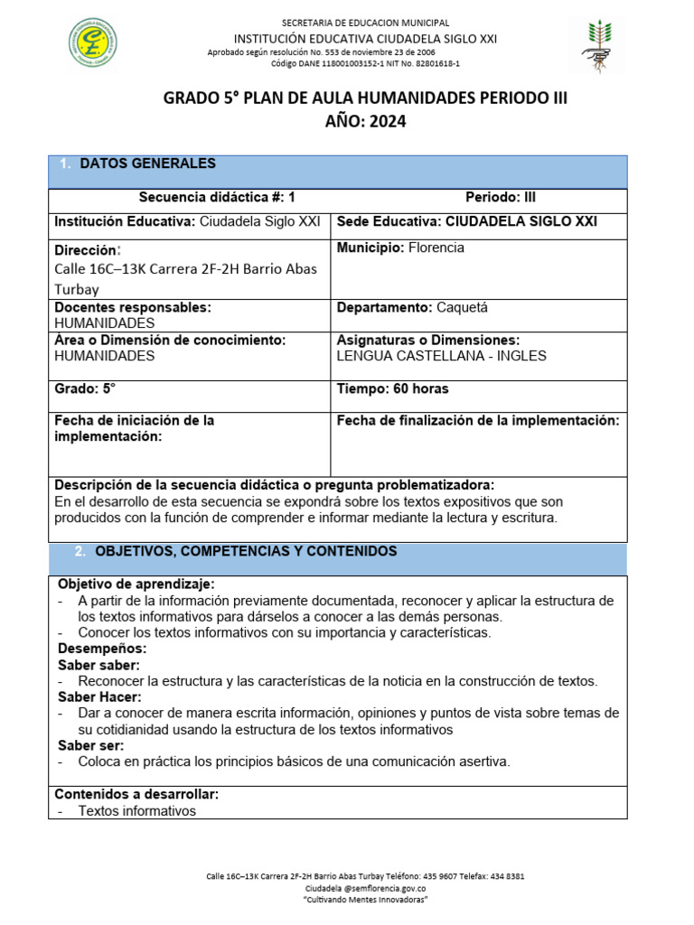 PLAN - DE - AULA - HUMANIDADES - GRADO 5 - PERIODO III - SEMANA 1 ...
