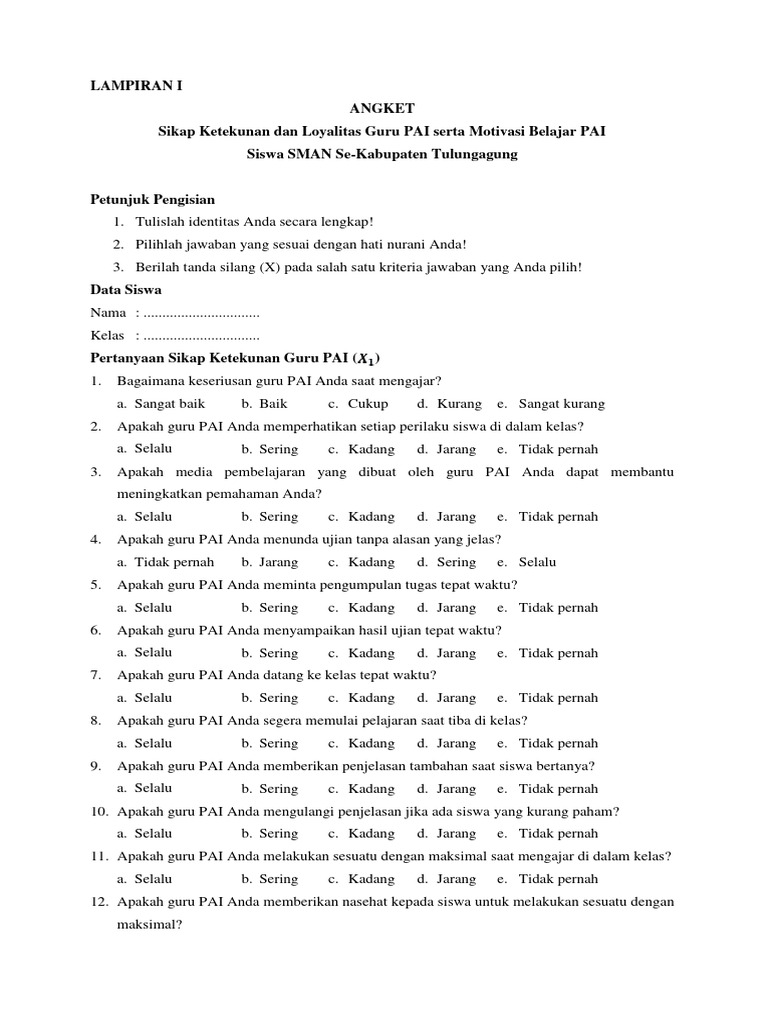 Angket Sikap Guru PAI dan Motivasi Siswa | PDF