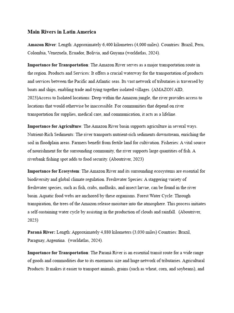Main Rivers in Latin America CHP 4 | PDF | River | Amazon River