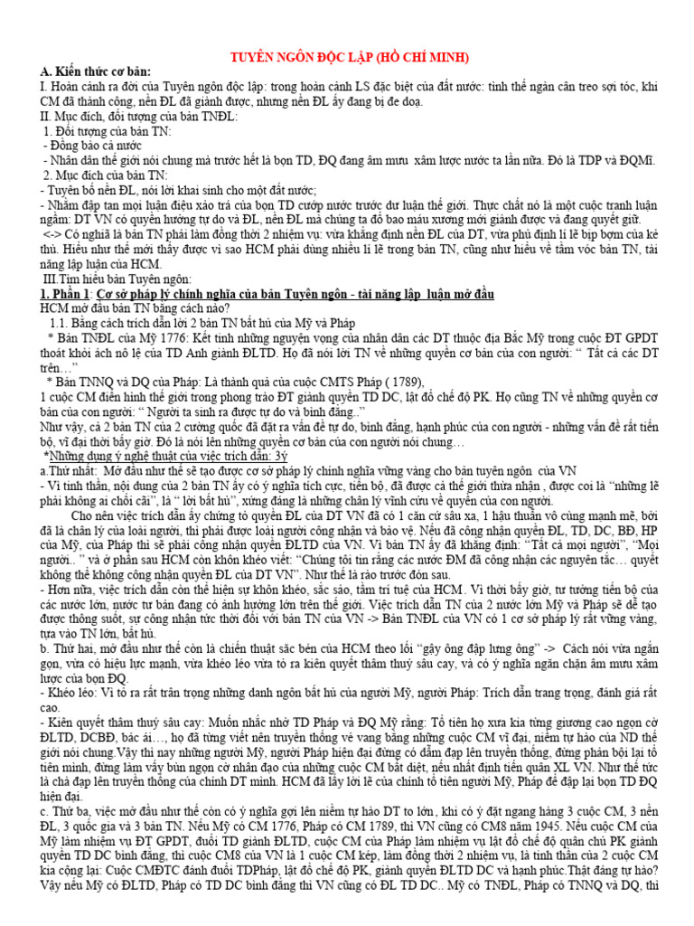 KTTP TUYÊN NGÔN ĐỘC LẬP | PDF