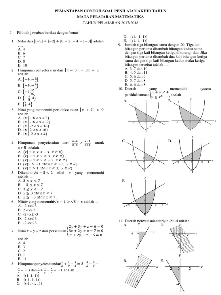 Pemantapan Soal Pat MTK 2017-2018 Genap | PDF | Metode & Bahan Ajar
