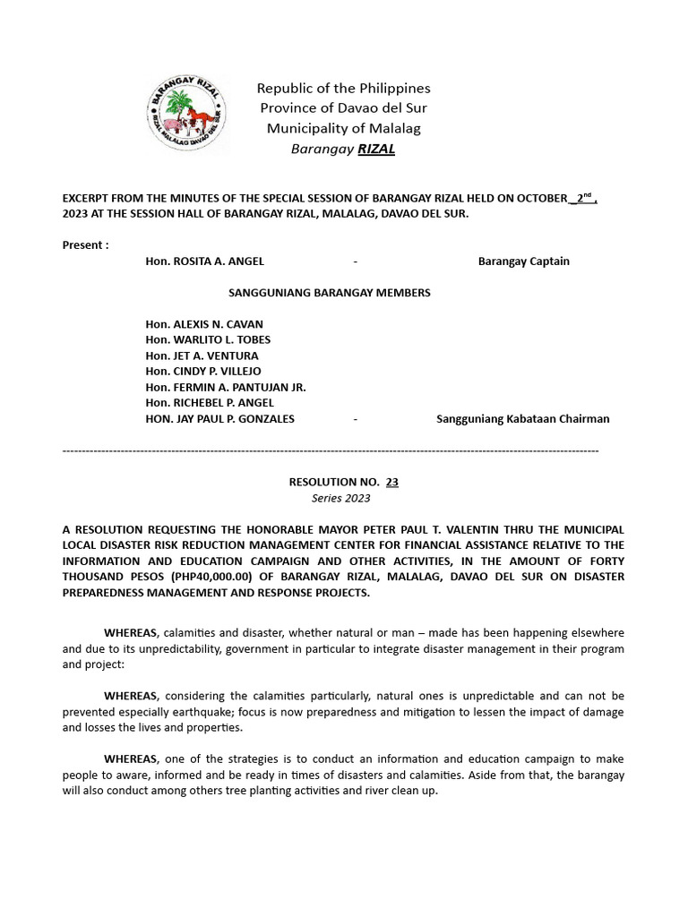 Araw Resolution # 23 | PDF | Disasters