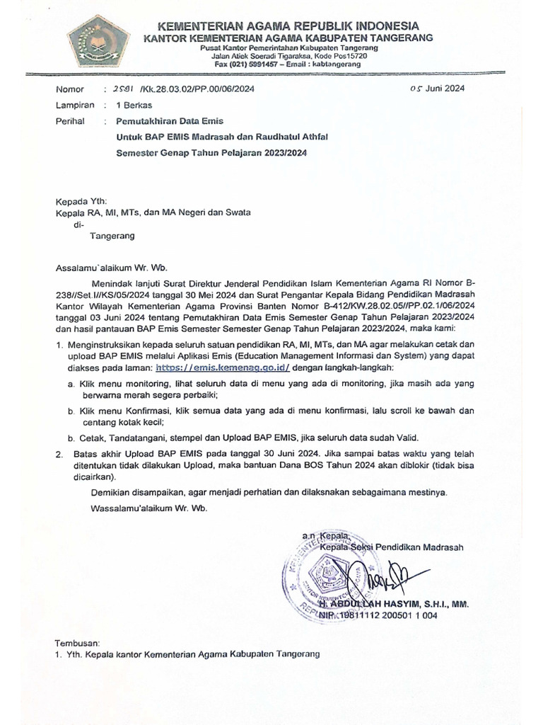 Edaran Pemutakhiran Data Emis (Cetak Dan Upload BAP Emis) | PDF