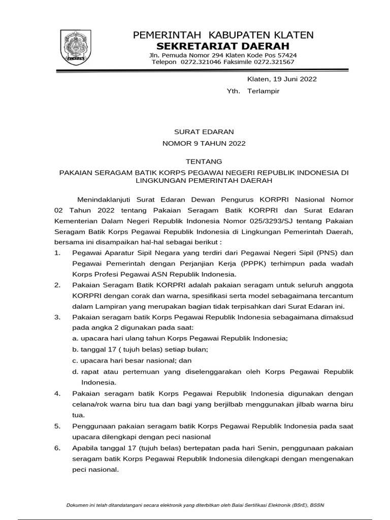 Edaran Seragam KORPRI | PDF