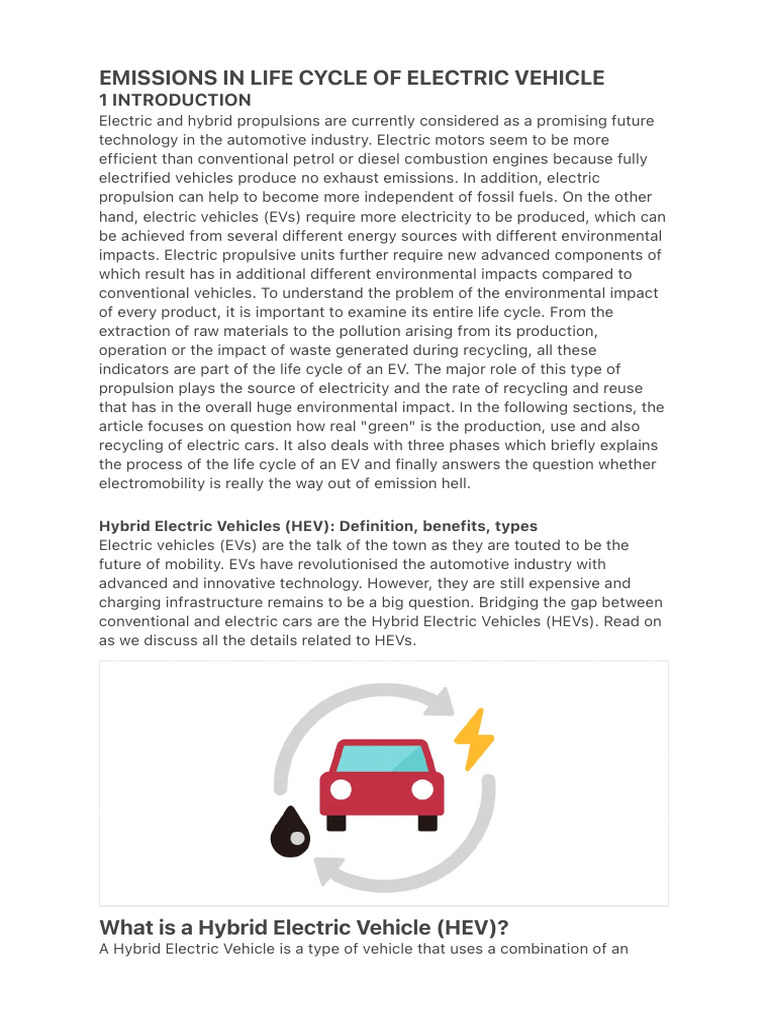 Emissions in Life Cycle of Electric Vehicle | Download Free PDF ...