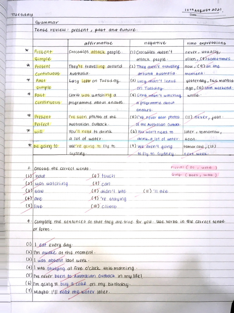Grammar - Tense Review: Present, Past & Future (Pages 99) | PDF