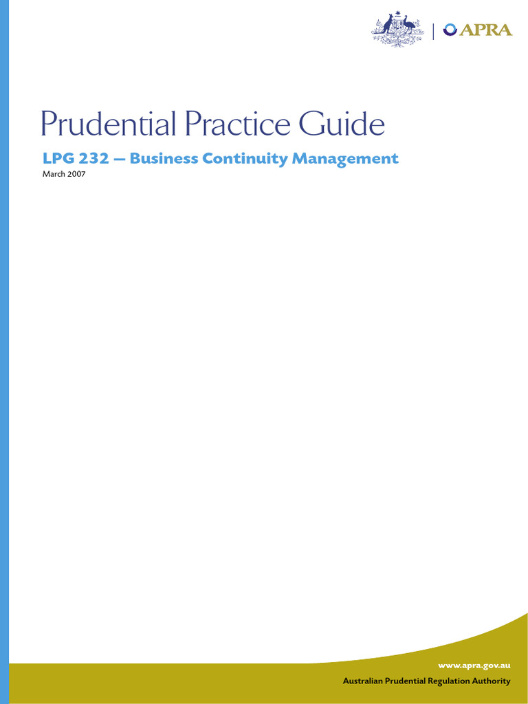 Prudential Practice Guide LPG 232 Business Continuity Management | PDF ...