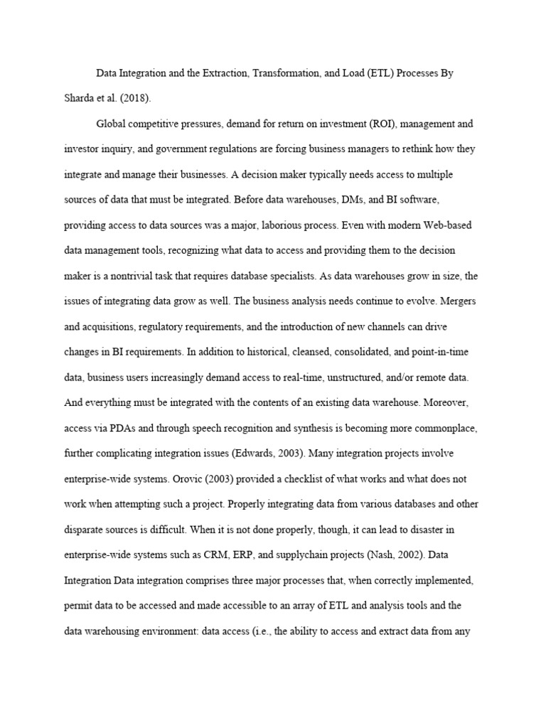 Data Integration And The Extraction Transformation And Loading