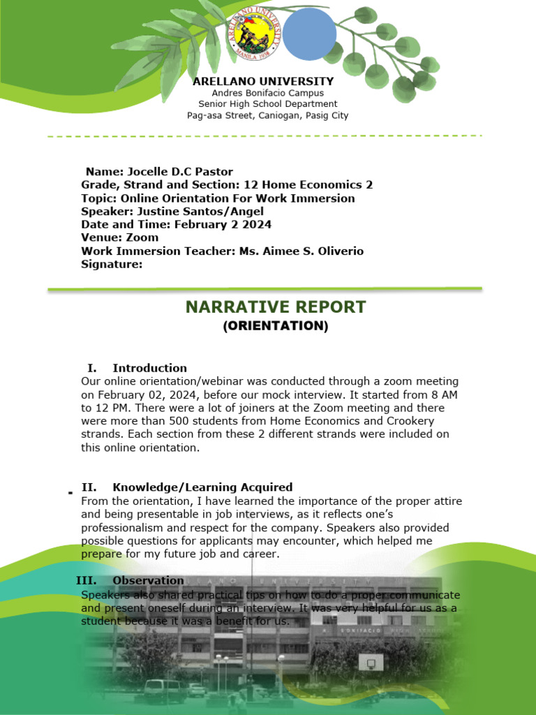 Online Work Immersion Orientation Report | PDF | Learning | Human ...