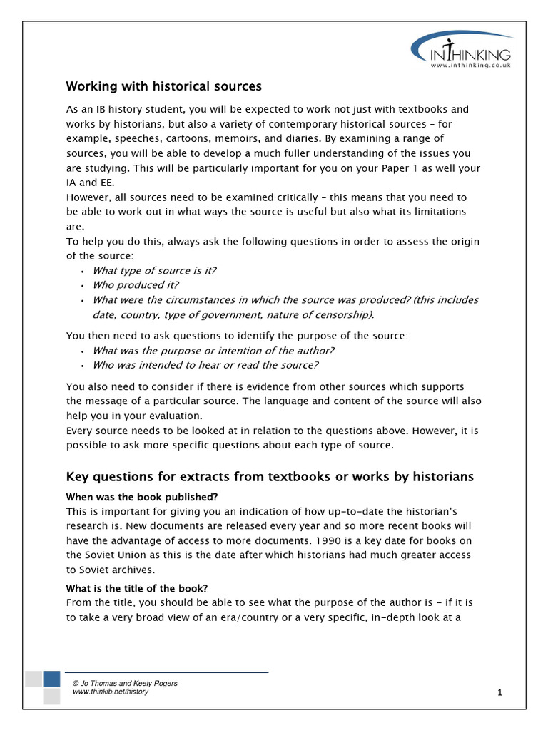 Analyzing Historical Sources for IB History | PDF | Knowledge | Evidence