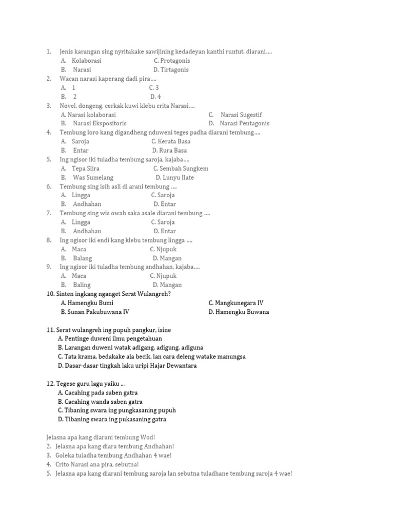 SOAL B JAWA KLS 7 SMT 1 | PDF