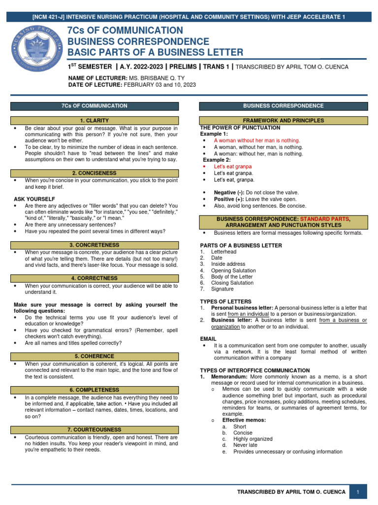 NCM 421 J Complete Prelims Transes | PDF | Memorandum