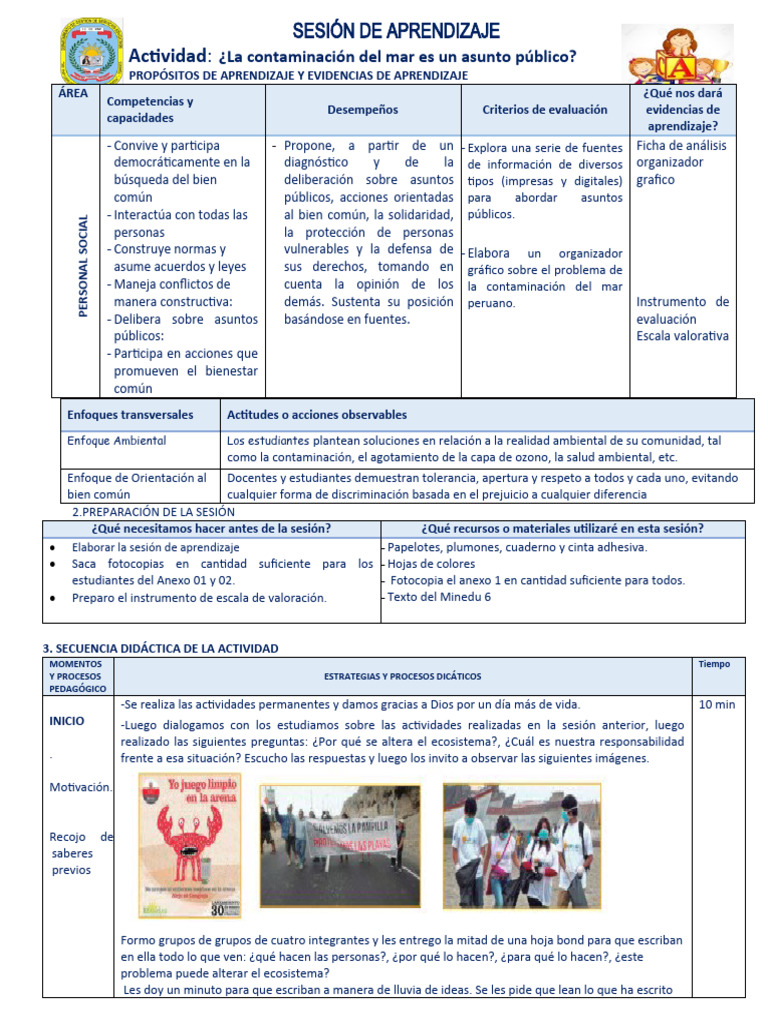 Sesión de Aprendizaje 1o Junio Personal Social La Contaminacion Del Mar ... Sesión de Aprendizaje 1o Junio Personal Social La Contaminacion Del Mar ...
