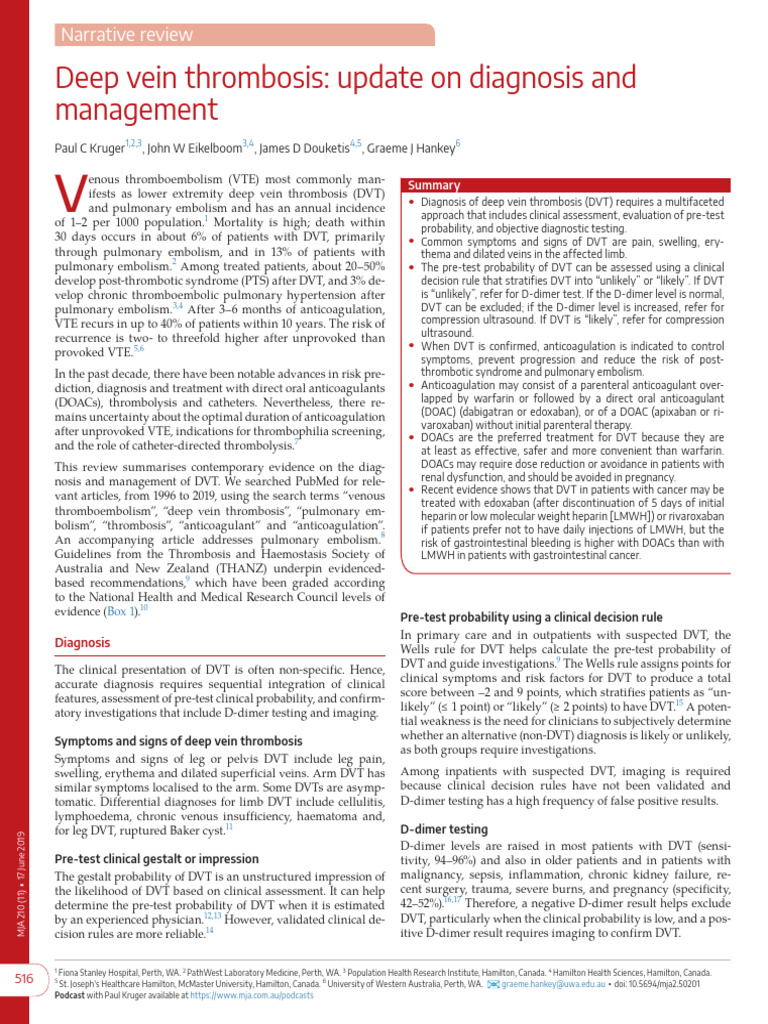 Medical Journal of Australia - 2019 - Kruger - Deep vein thrombosis update on diagnosis and ...