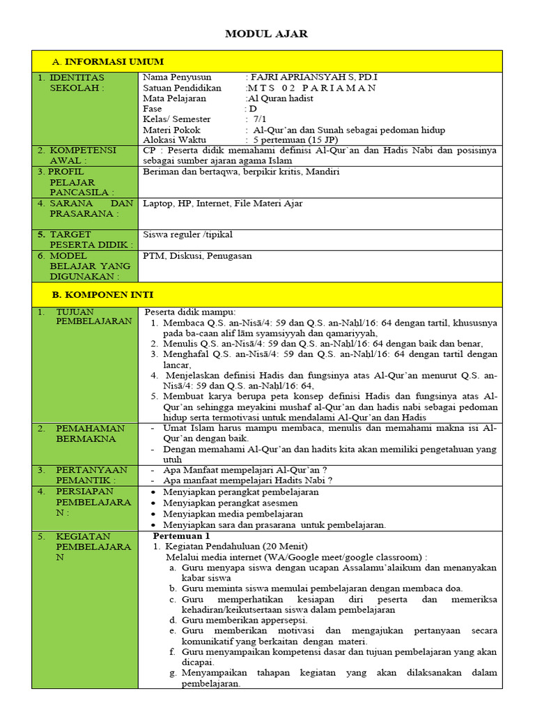 Modul Ajar Fajri | PDF | Karier & Perkembangan | Seni & Disiplin Bahasa