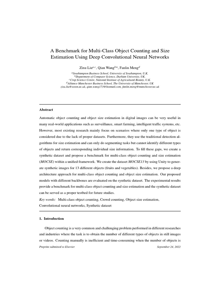 A Benchmark For Multi-Class Object Counting and | PDF | Deep Learning | Image Segmentation