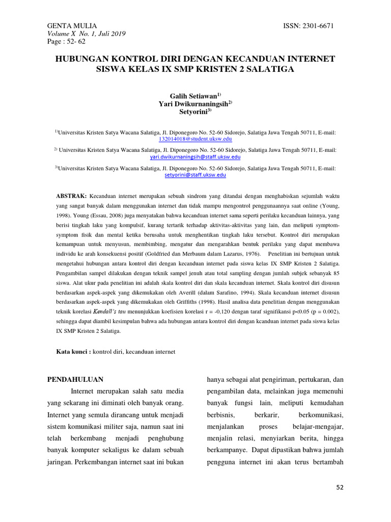 Kontrol Diri dan Kecanduan Internet Siswa | PDF | Ilmu Sosial | Kesehatan Holistik