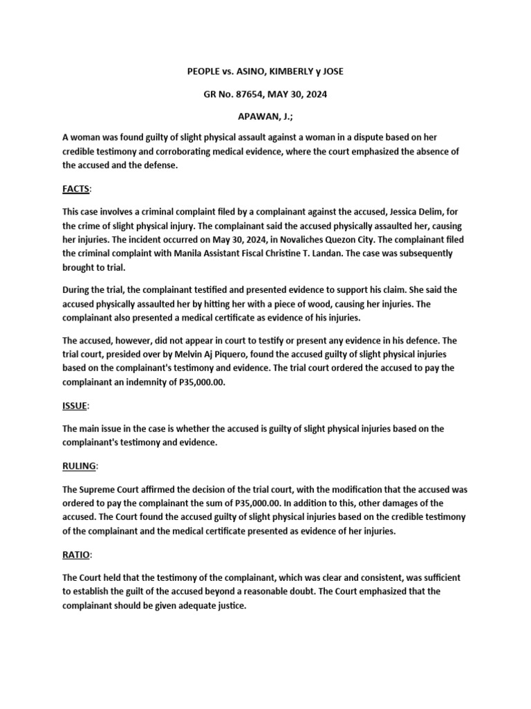 Court Ruling on Slight Physical Injury Case | PDF | Law