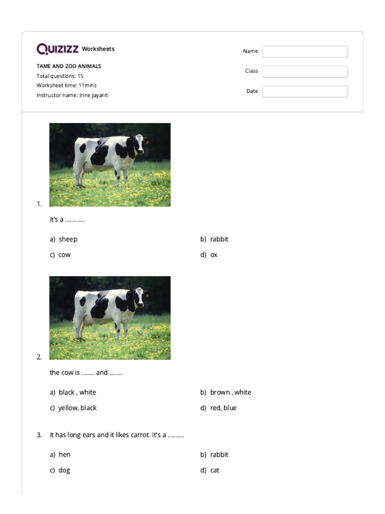 Tame and Zoo Animals - Quizizz | PDF | Zoology