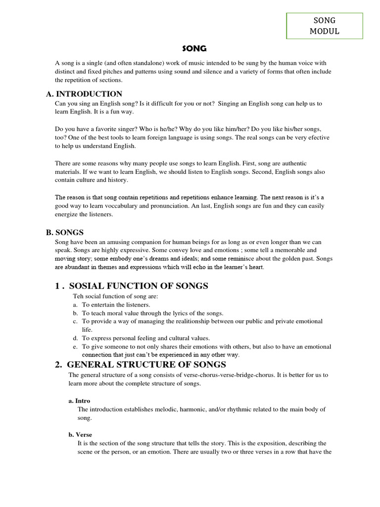 SONG Modul | PDF | Song Structure | Refrain
