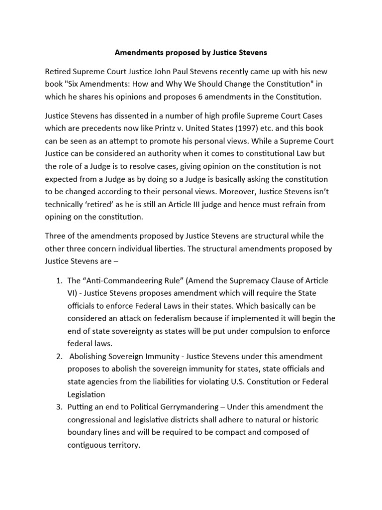 Justice Stevens' Proposed Constitutional Amendments | PDF | John Paul ...