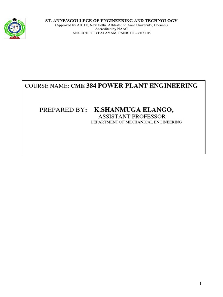 CME 384 Power Plant Engineering Syllabus | PDF | Boiler | Chimney