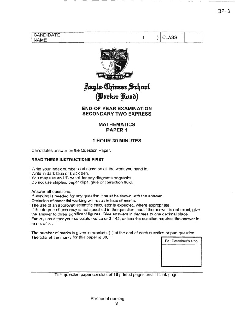 Math - Sec 2 - SA 2 - 2021 - ACS Barker | PDF | Area | Significant Figures