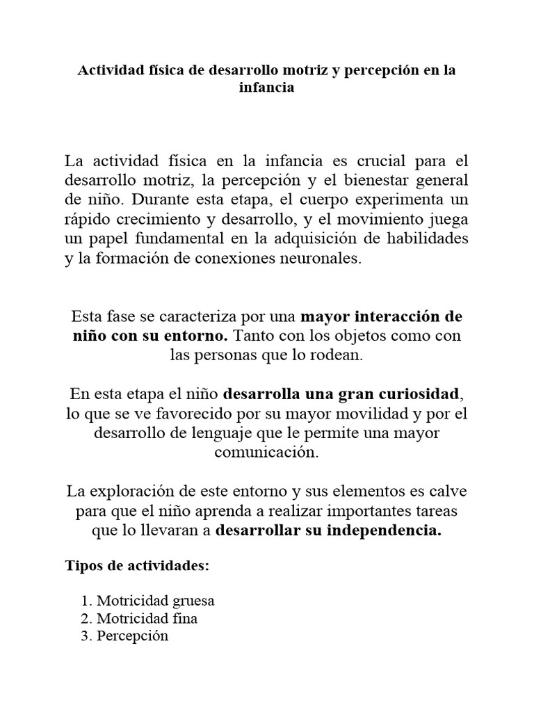 Actividad Física de Desarrollo Motriz y Percepción en La Infancia Nestor Samayoa | PDF