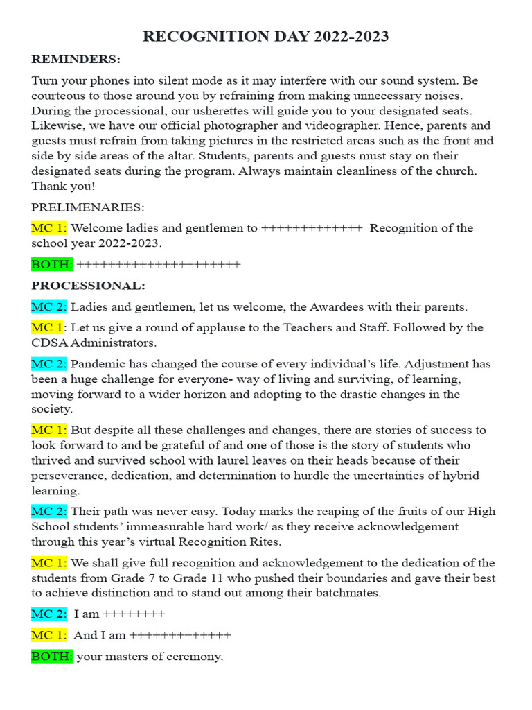 Emcee Script 2023 | PDF