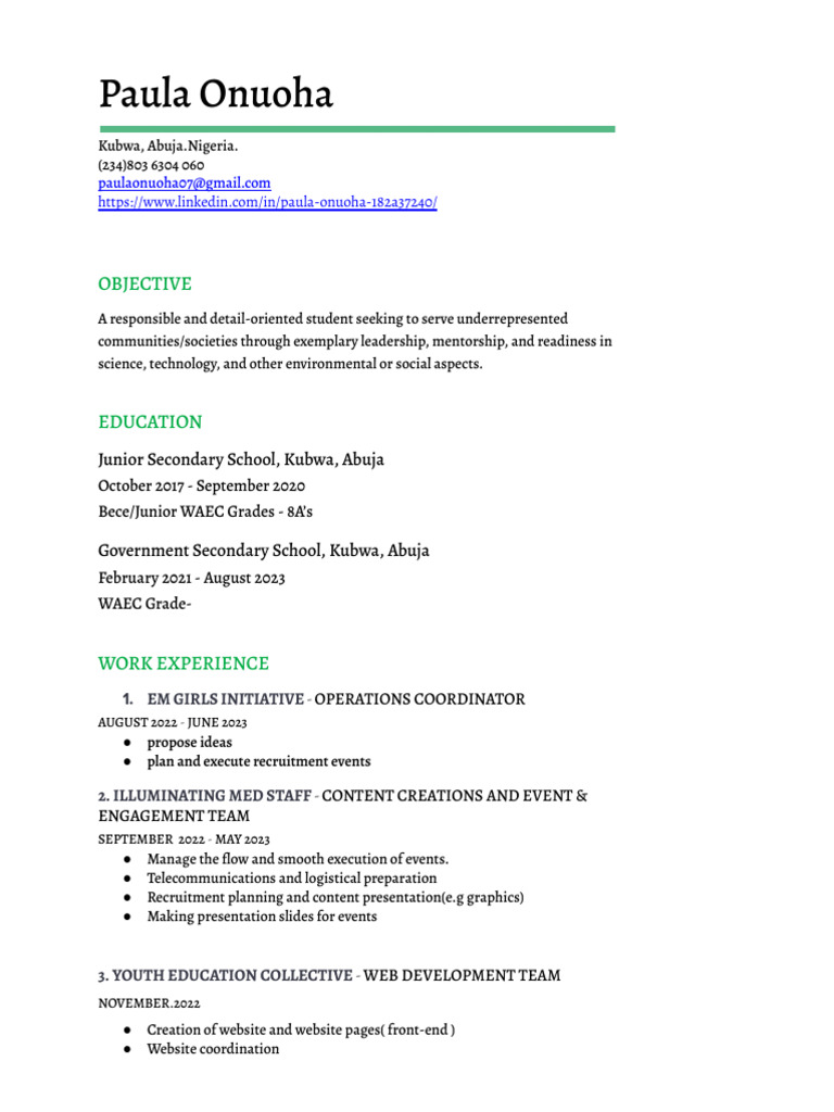 PaulaOnuoha Resume | PDF | Career & Growth