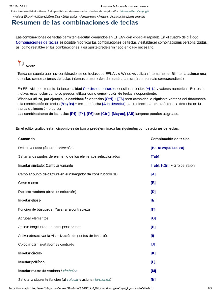EPLAN - Resumen de Las Combinaciones de Teclas | PDF | Ventana ...