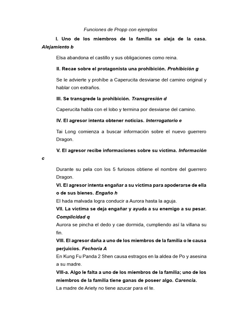 Funciones de Propp - Ejemplos | PDF