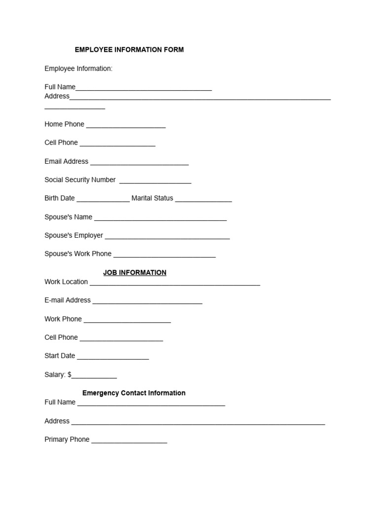 Employee Information Form Template | PDF