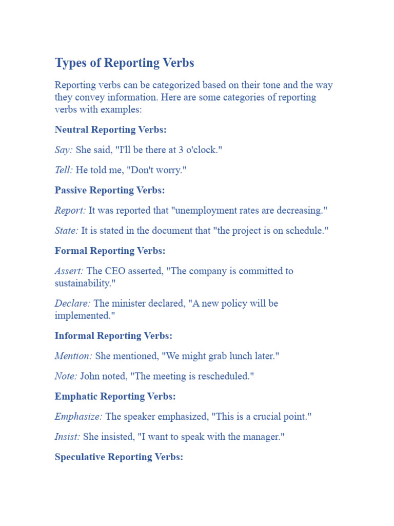 Types of Reporting Verbs | PDF