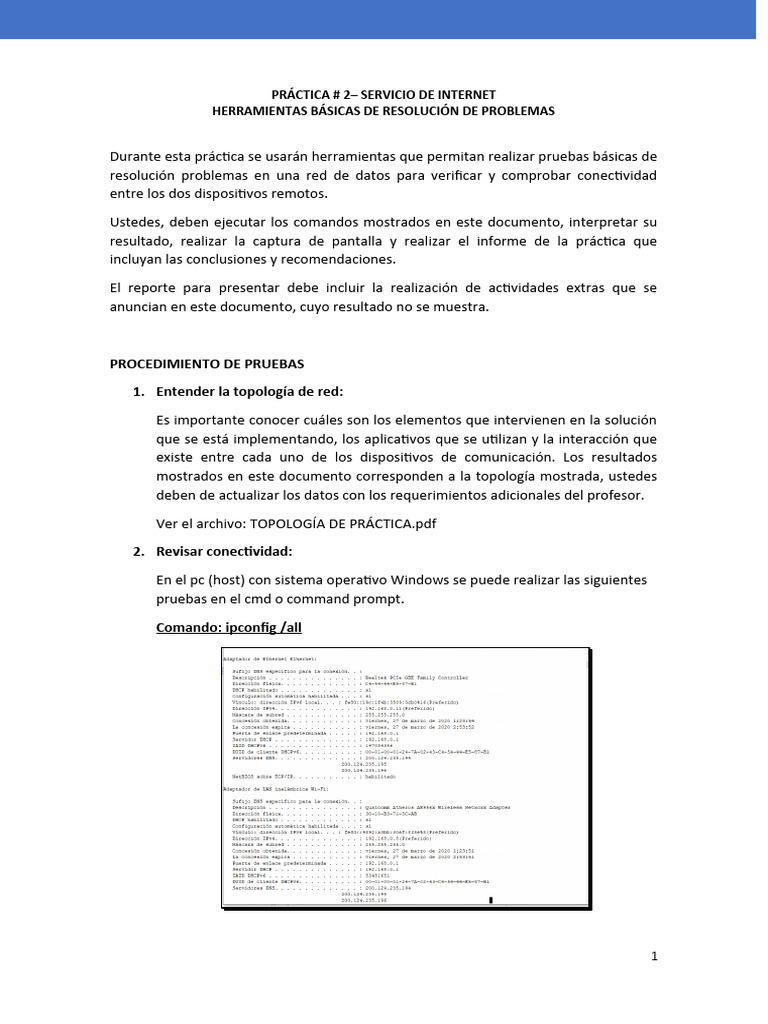 Pruebas Básicas de Red y Conectividad | PDF | Dirección IP | Red de computadoras