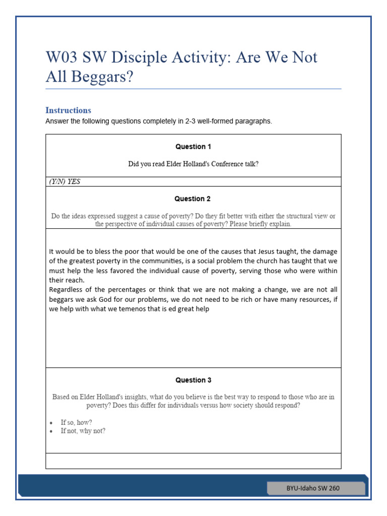 sw260 Document W03SWDiscipleActivityAreWeNotAllBeggars | PDF | Poverty ...