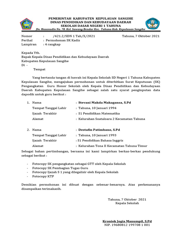 Surat SK Kadis | PDF