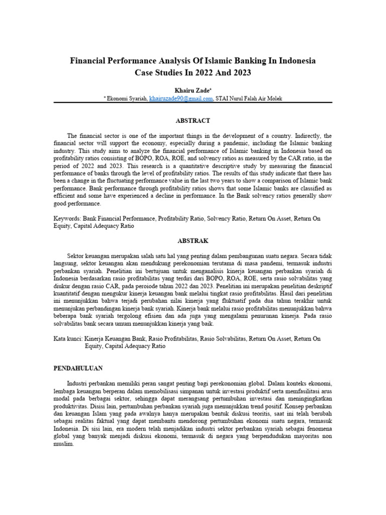 Analisis Kinerja Keuangan Perbankan Syariah Di Indonesia | PDF